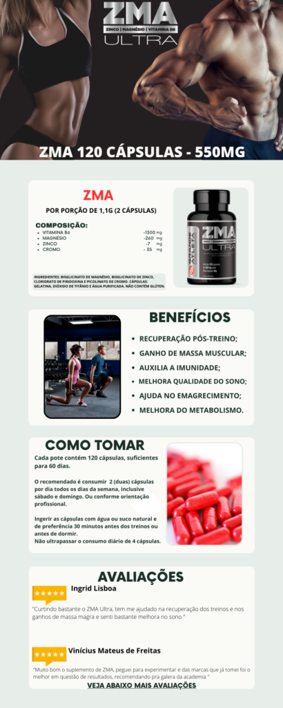 ZMA ULTRA - 120 Cápsulas com 550mg - Grande Atleta Suplementos
