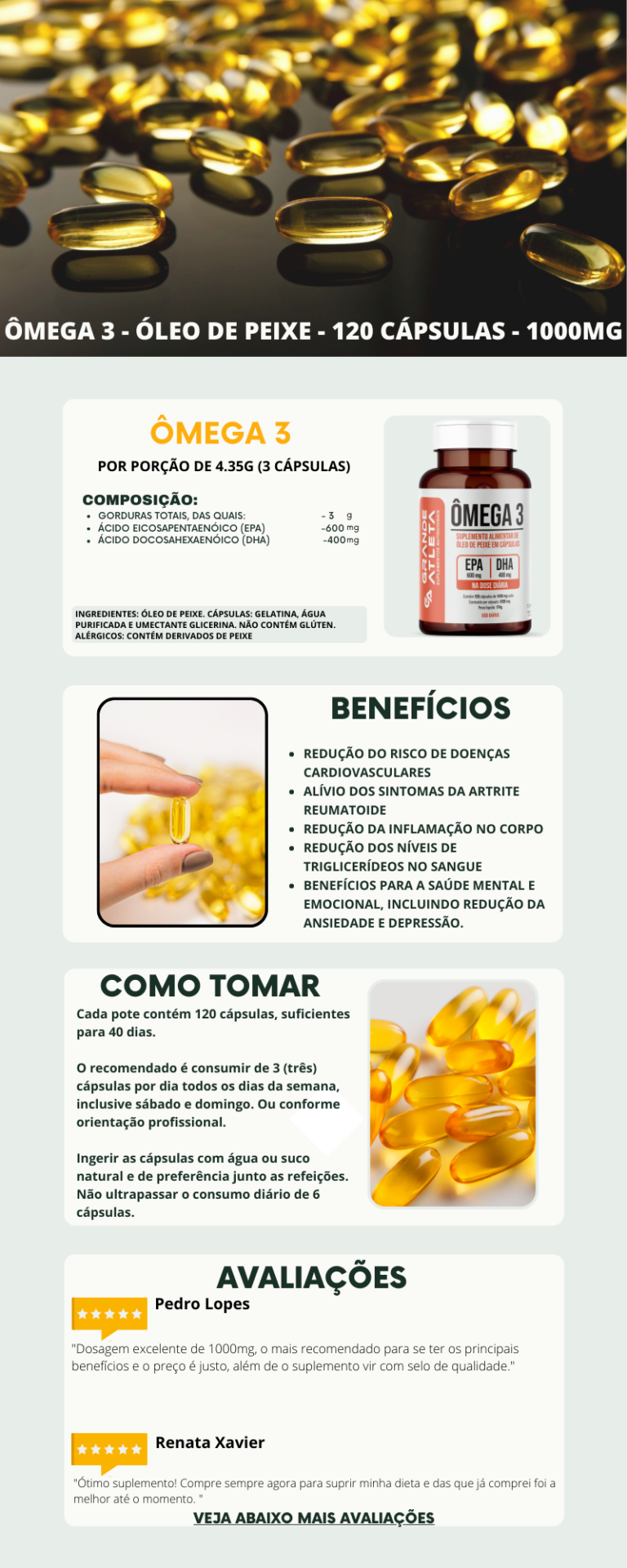 Ômega 3 TG - EPA 600mg + DHA 400 mg - 120 Caps - Selo MEG3